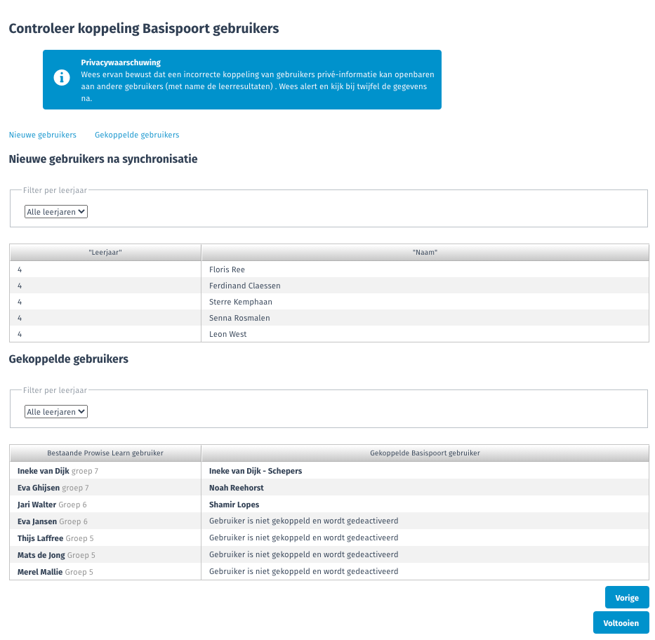 Ik heb al gebruikers in Learn, maar wil nu een Basispoort koppeling ...