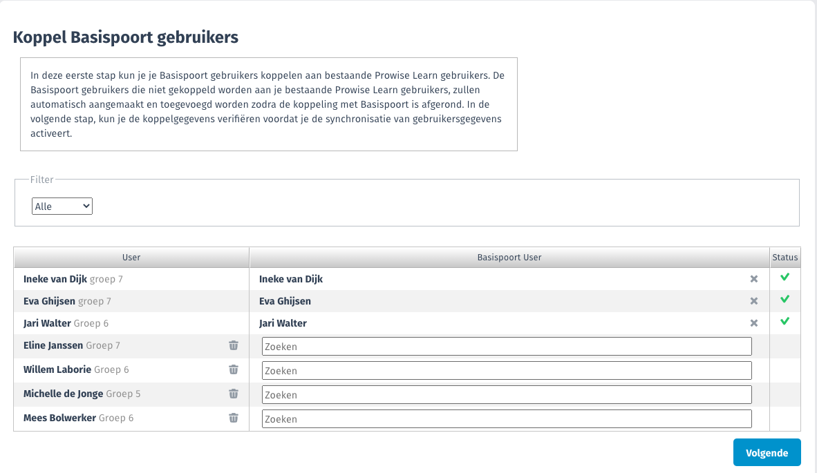 Ik heb al gebruikers in Learn, maar wil nu een Basispoort koppeling ...